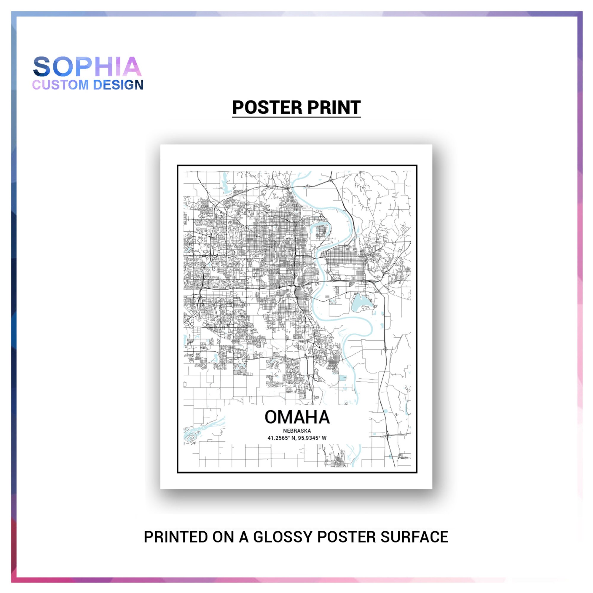 Omaha City Map Print Poster Nebraska Personalized Printed Map Gift ...