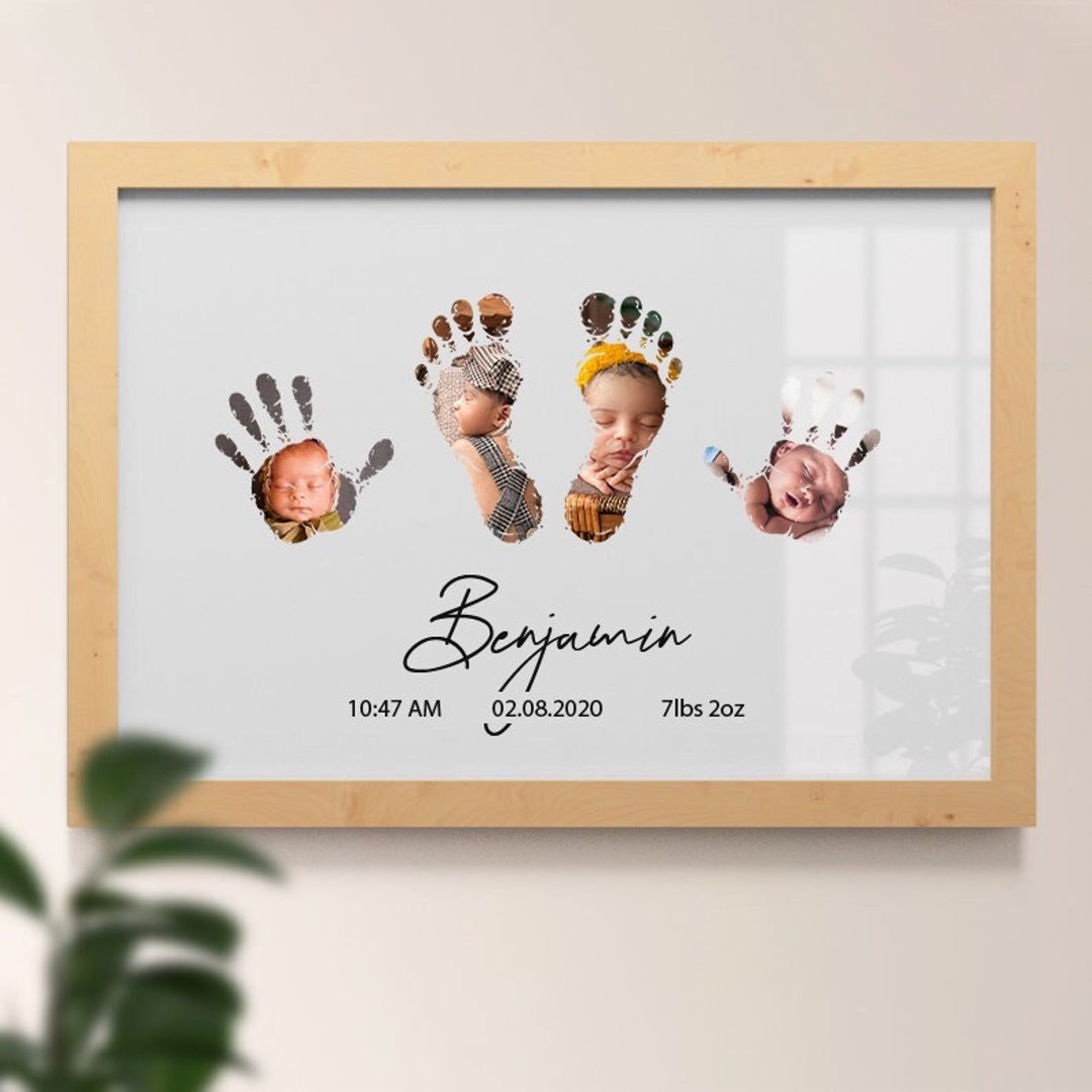 Baby Pictures on Handprint and Footprint Art Nursery Keepsake - Etsy