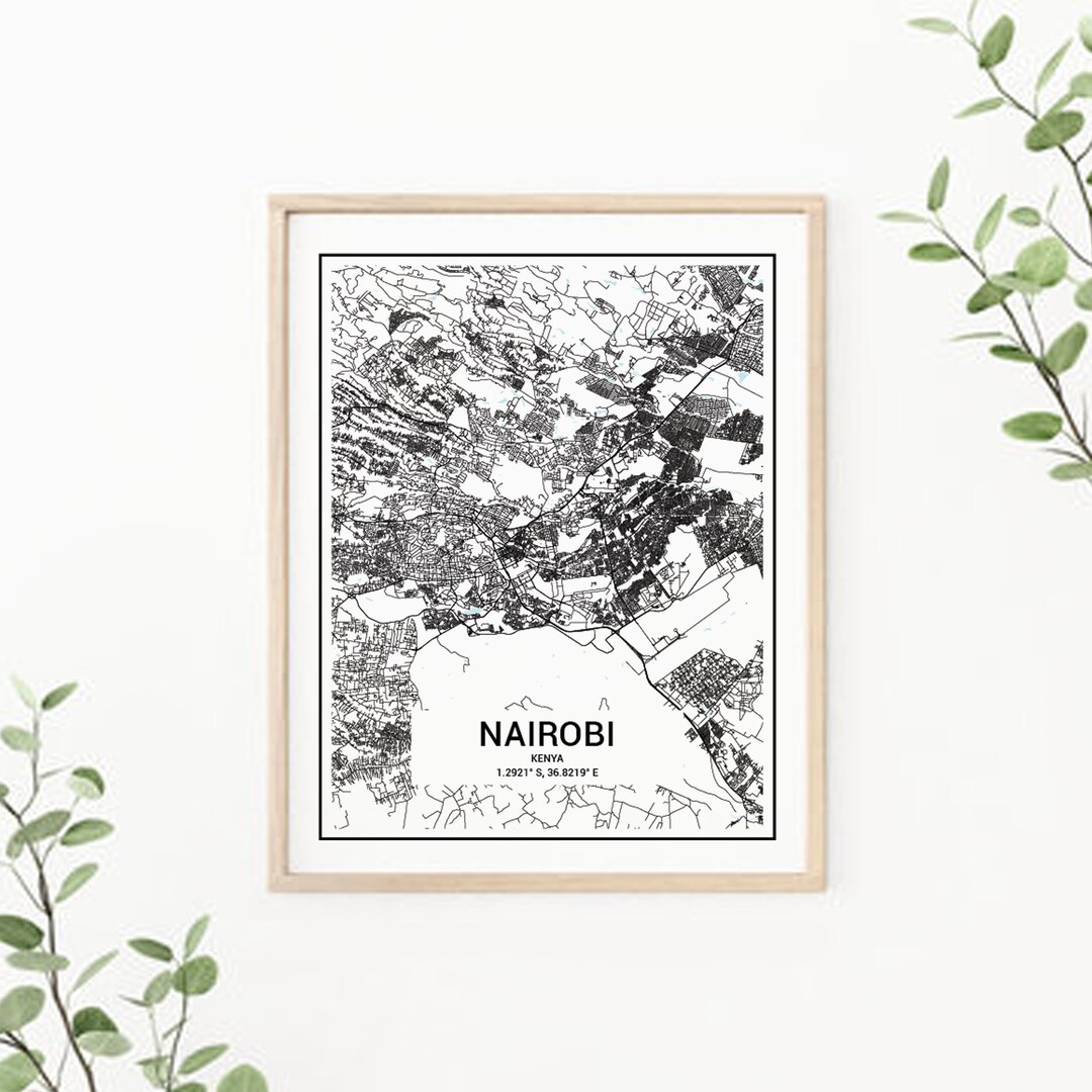 Nairobi Kenya City Map Print Poster Africa Personalized Printable Map ...