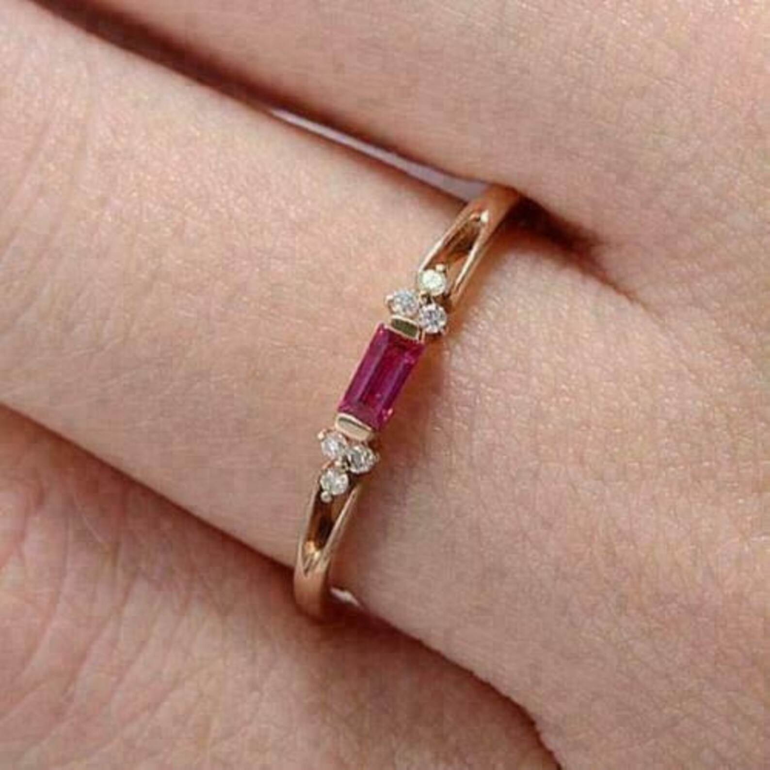 Ruby Dainty Baguette Stacking Ring Gold Minimalist Ring Simple - Etsy