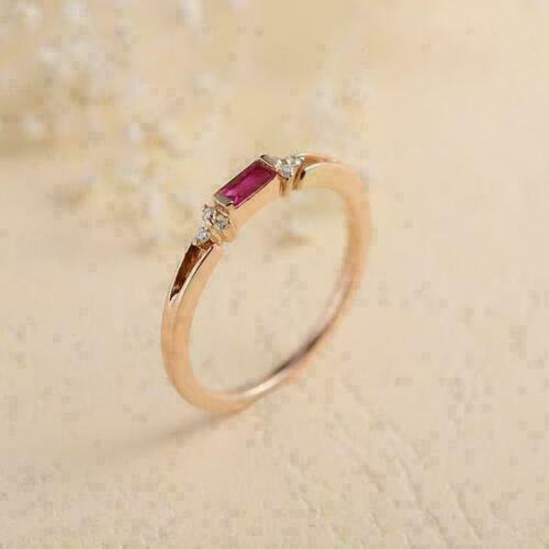 Ruby Dainty Baguette Stacking Ring Gold Minimalist Ring Simple - Etsy
