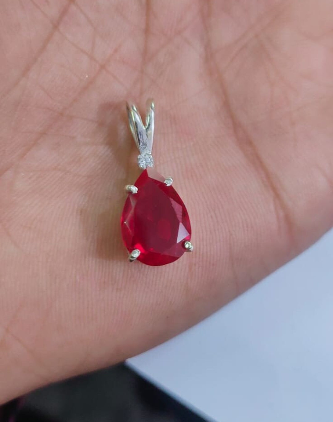 Ruby Necklace, Ruby Pendant, Ruby Teardrop Necklace, July Birthstone ...