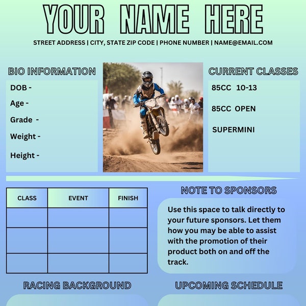 Motocross Resume Template - Etsy