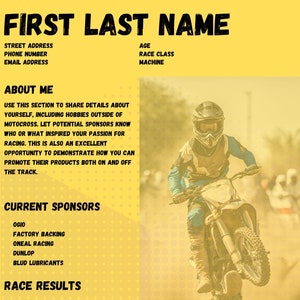 Motocross Resume Template - Etsy
