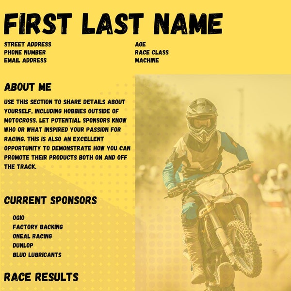 Motocross Resume Template - Etsy