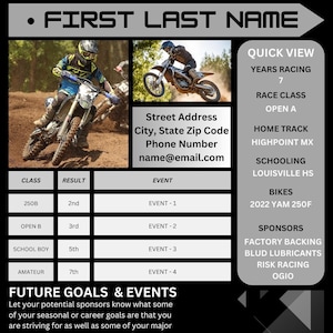 Motocross Resume Template - Etsy