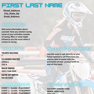 Motocross Sponsorship Resume: Clean, Simple, Custom (editable PDF) - Etsy