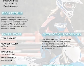 Motocross Sponsorship Resume Template: Clean, Simple, Custom (canva ...