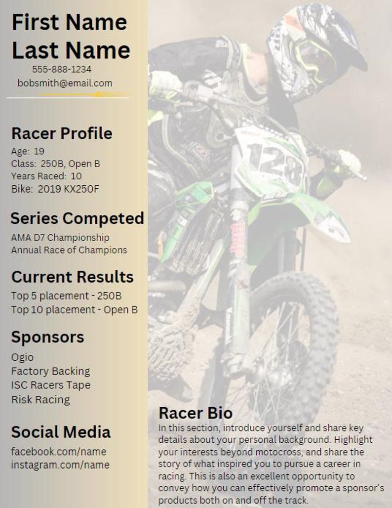 Motocross Sponsorship Resume Template Bundle (canva Editable PDF) - Etsy