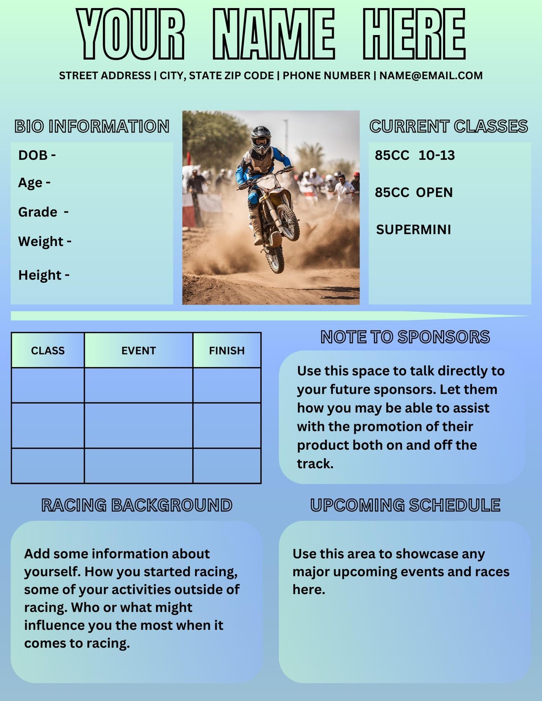 Custom Motocross Sponsorship Resume: Editable Canva Template - Etsy