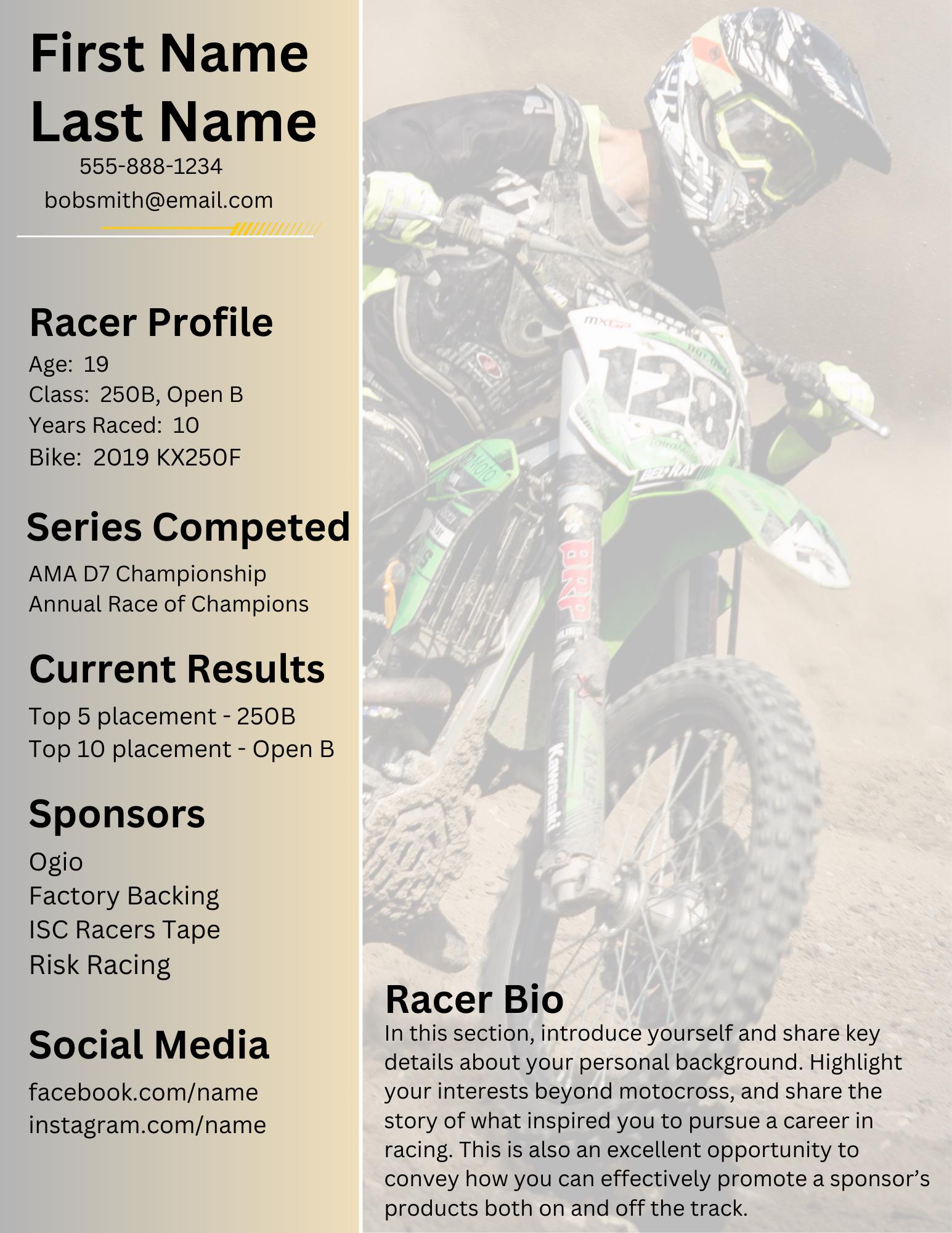 Motocross Sponsorship Resume Template: Clean, Simple, Custom (canva ...