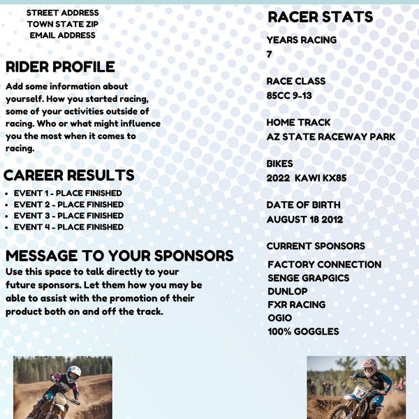 Motocross Resume Template - Etsy