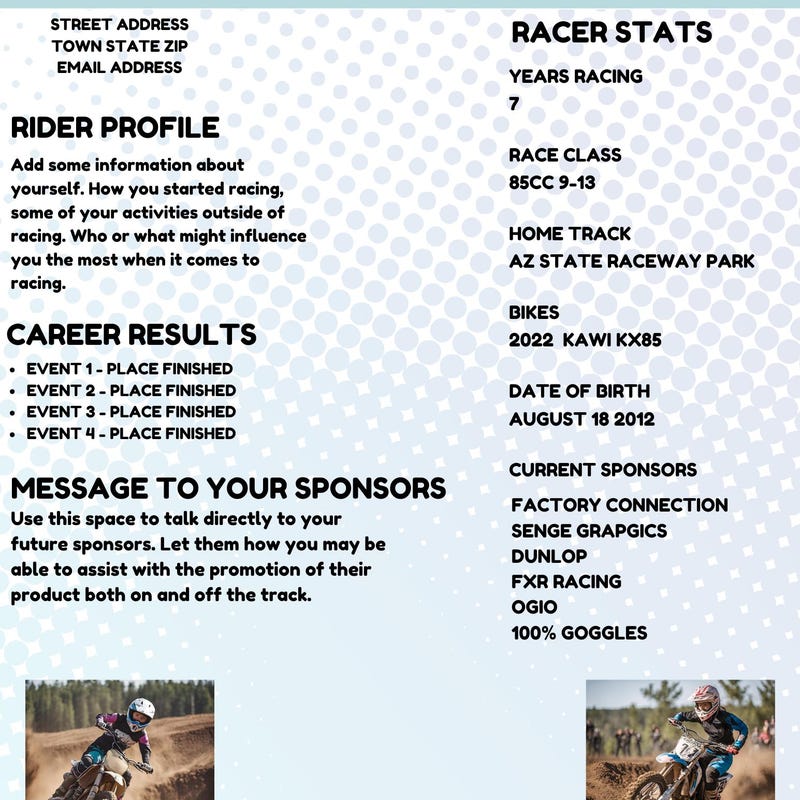 Motocross Resume Template - Etsy