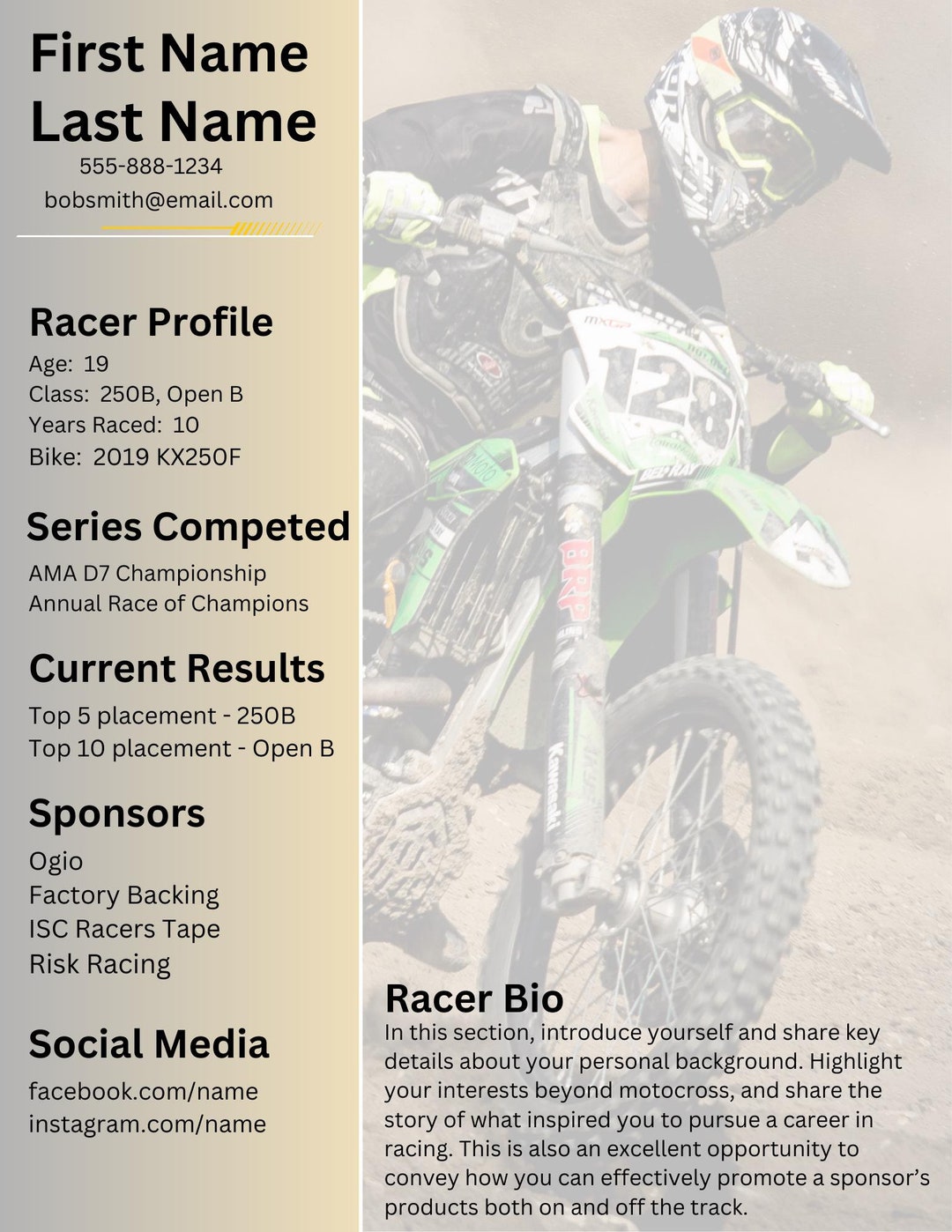 Motocross Sponsorship Resume - Clean and Simple (what Sponsors Like ...