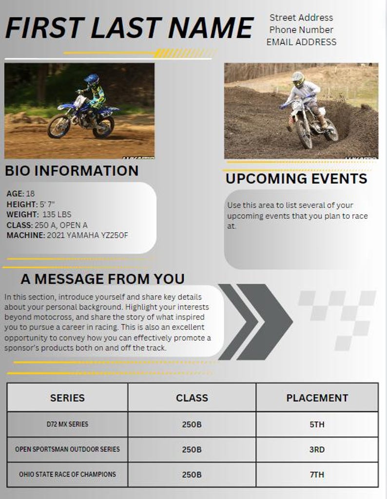 Motocross Sponsorship Resume Template Bundle (canva Editable PDF) - Etsy