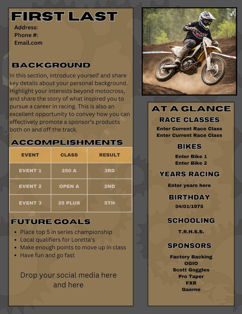 Motocross Sponsorship Resume Clean and Simple what Sponsors Like Custom ...
