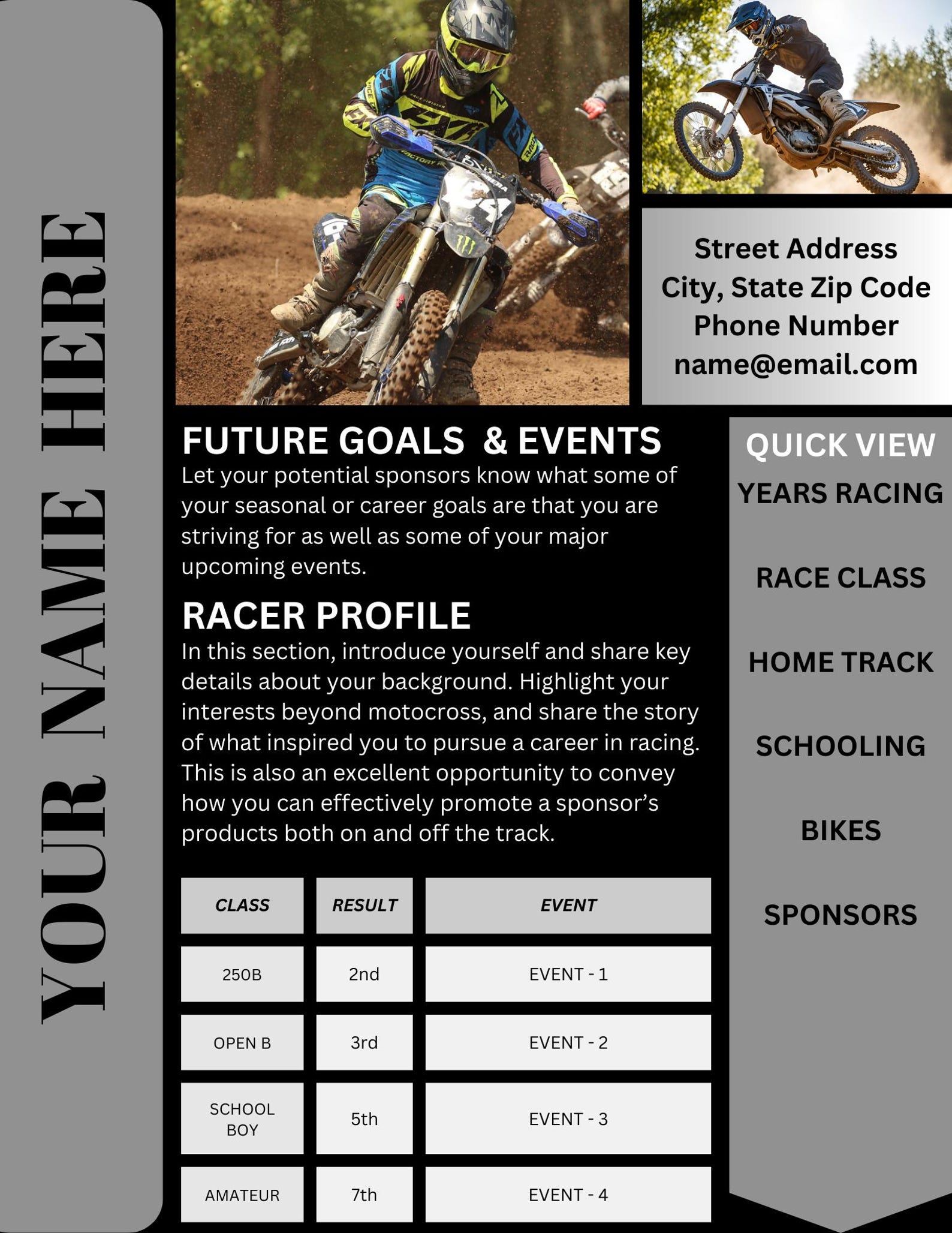Motocross Sponsorship Resume Template: Clean, Simple, Custom (canva ...