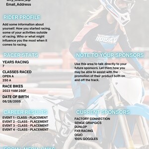 Motocross Sponsorship Resume: Clean, Simple, Custom (editable PDF) - Etsy