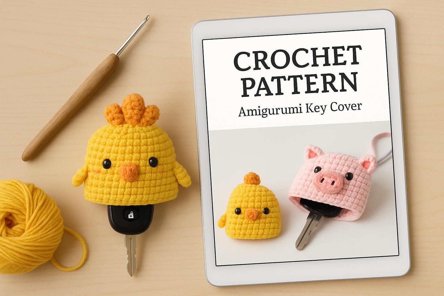 Crochet Animal Key Cover Pattern | Amigurumi Keychain (PDF) - Etsy