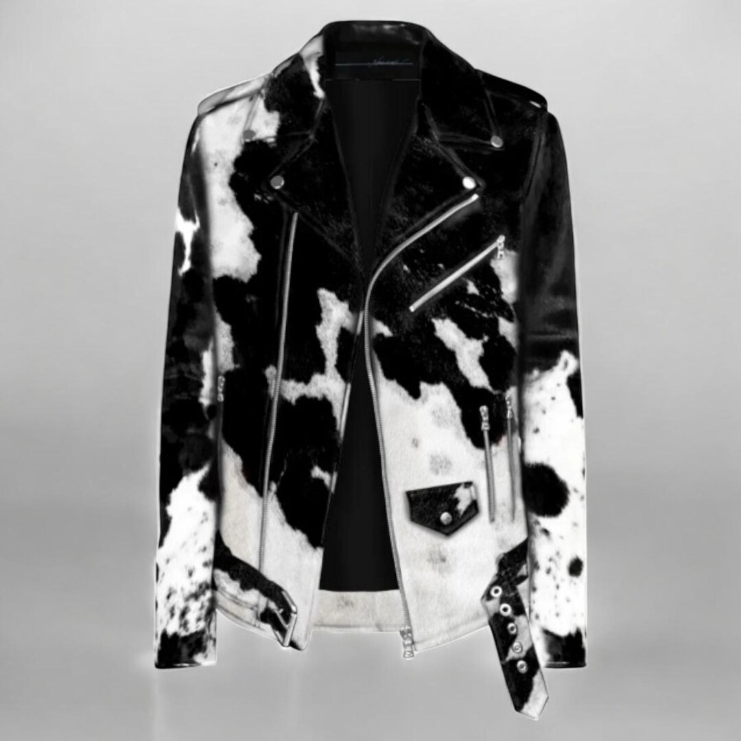 Cowhide Denim Leather Jacket for Mens | Hair on Hide Cow Boy ...