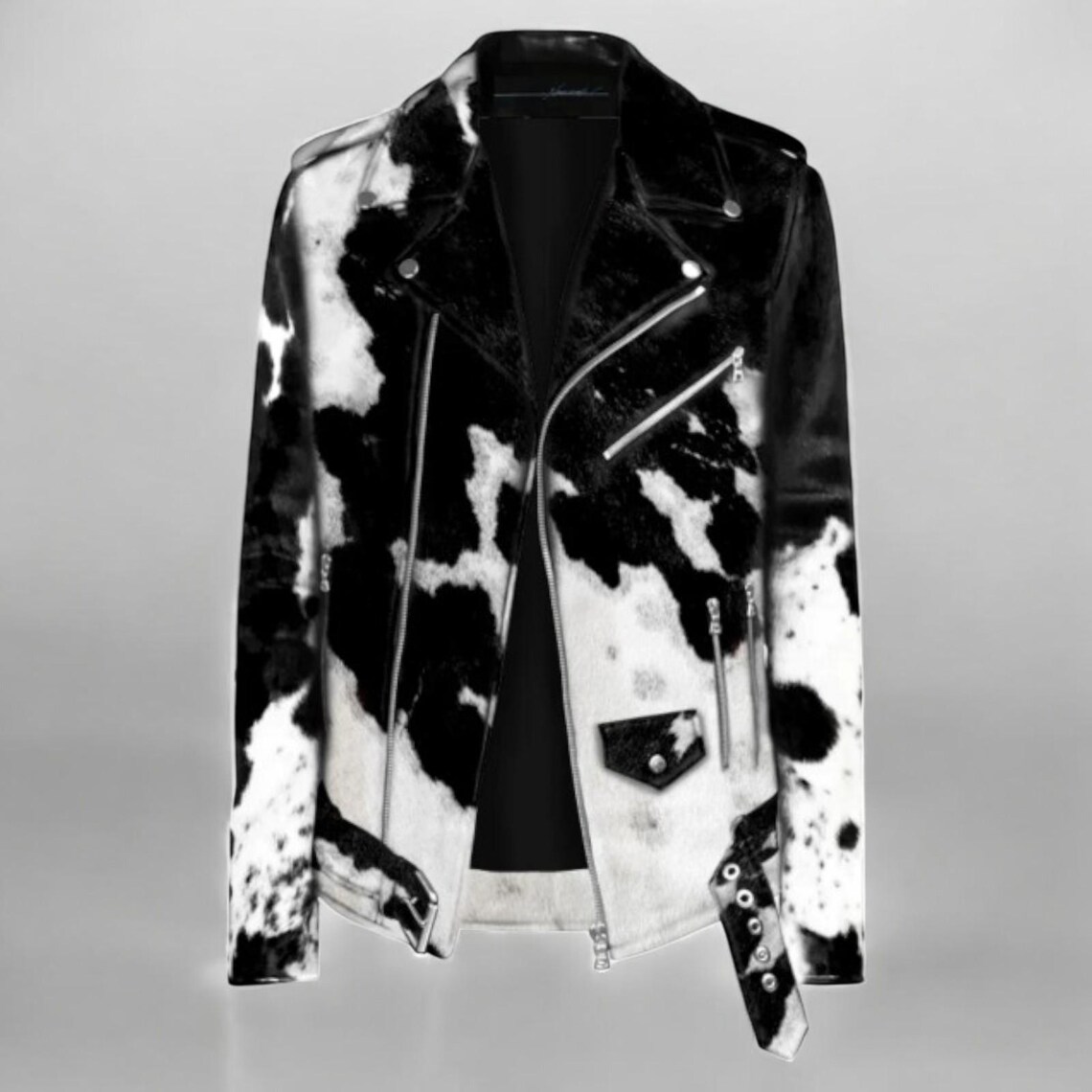 Cowhide Denim Leather Jacket for Mens Hair on Hide Cow Boy Personalized ...