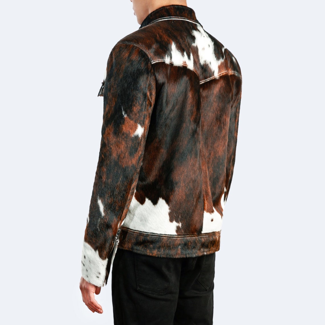 Custom Cowhide Denim Leather Jacket for Mens Hair on Hide Cow Boy ...