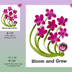 Pink Watercolor Flower Print, Bloom and Grow, Nursery Decor (digital ...