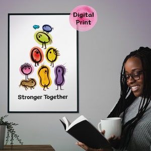 Stronger Together Poster, Classroom Décor Printable Artwork, Abstract ...