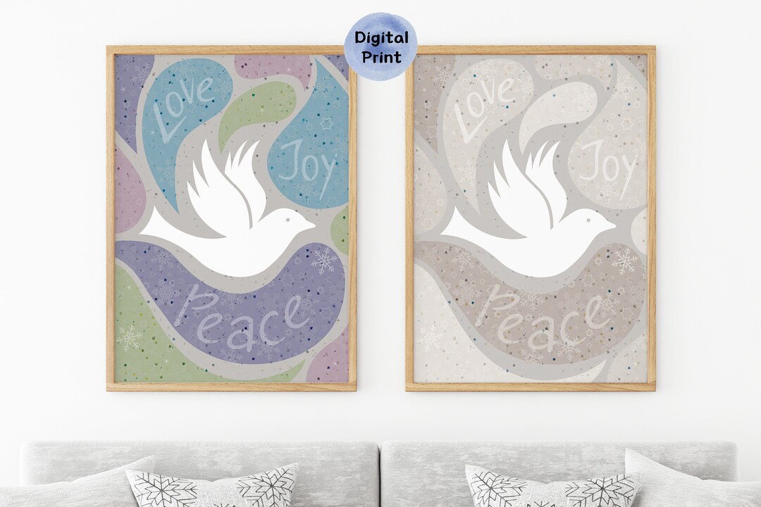 Peace Love Joy, Christmas Boho Poster, Dove Print, Digital Download ...