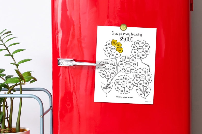 52 Week Savings Challenge - Grow Your Way to Saving 5K Flower Tracker ...