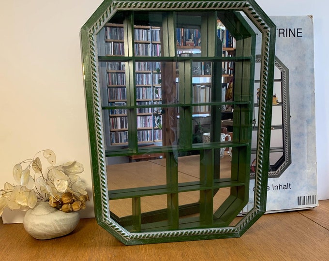 Vintage Green Display Cabinet Shelf Box With Mirror-wood Frame Glass ...