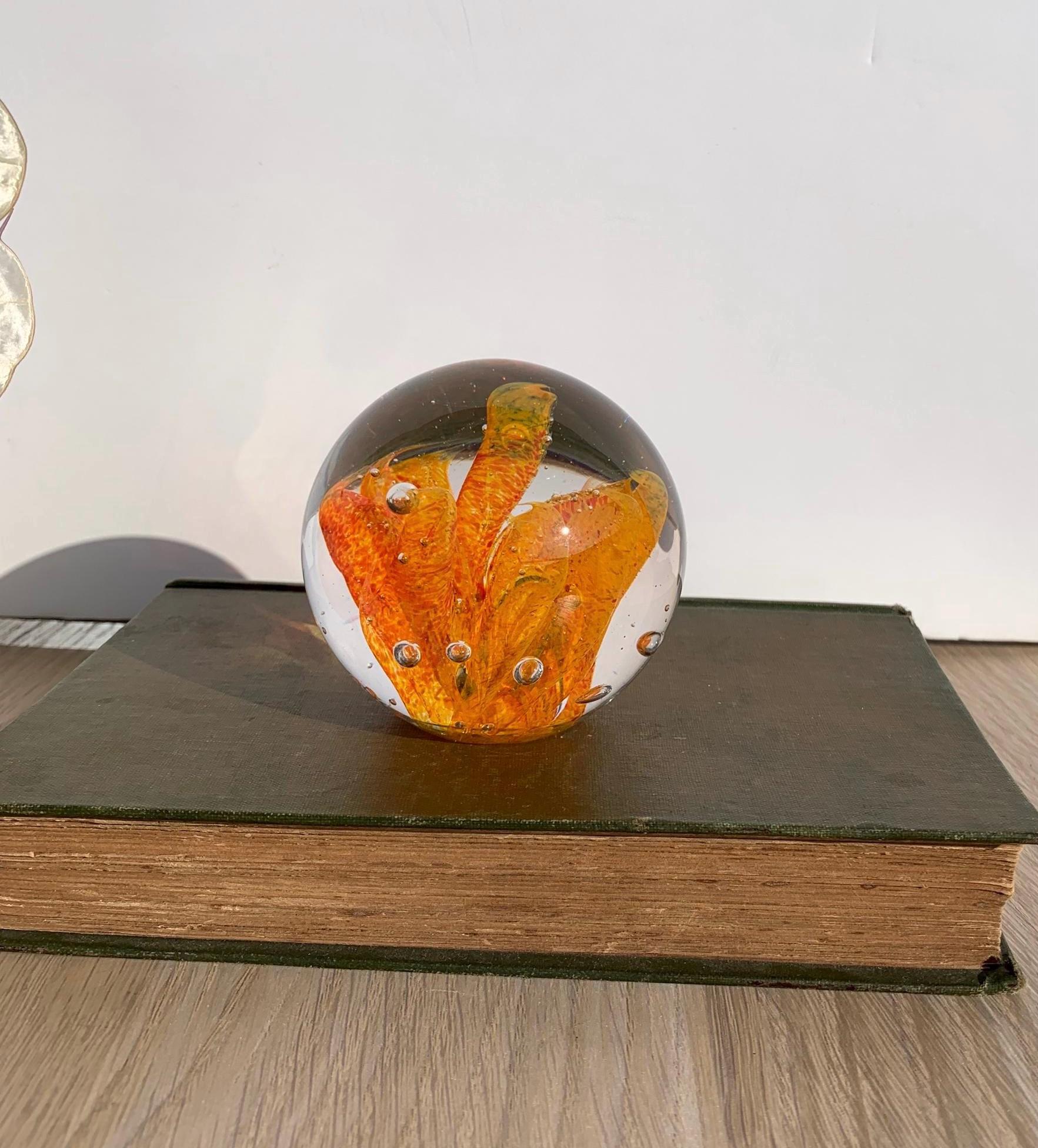 Hand Blown Glass Orange Paperweight | Collectible Glass Art - Etsy