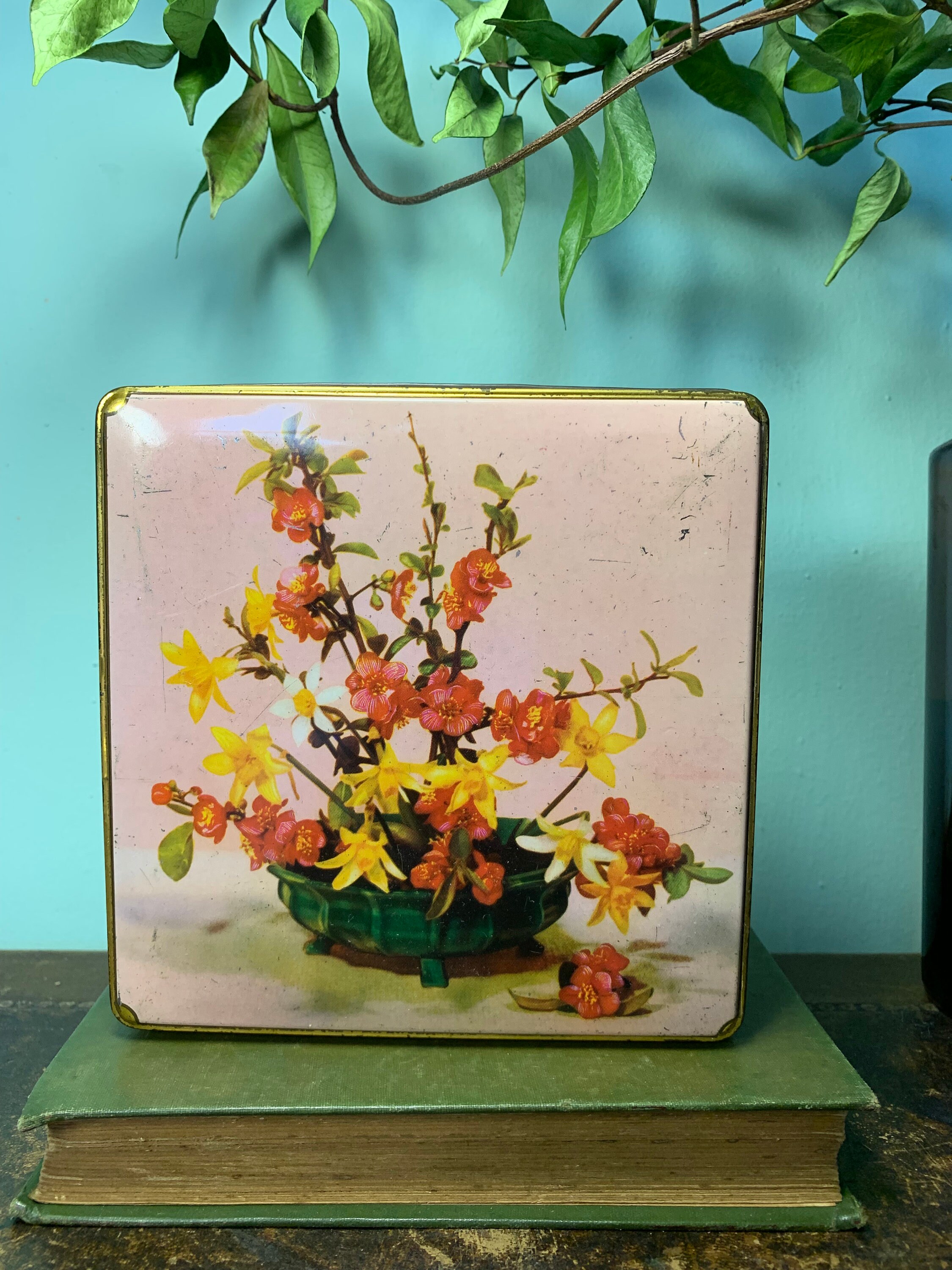 Square Tin Vintage Red Tin With Flowers English Candy Tin Edward Sharp ...