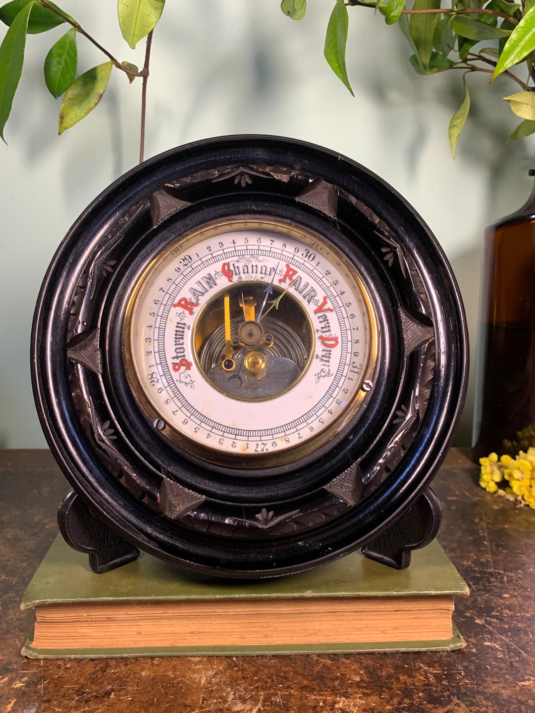 Small Victorian Carved Oak Aneroid Wheel Barometer | Porcelain Dial ...