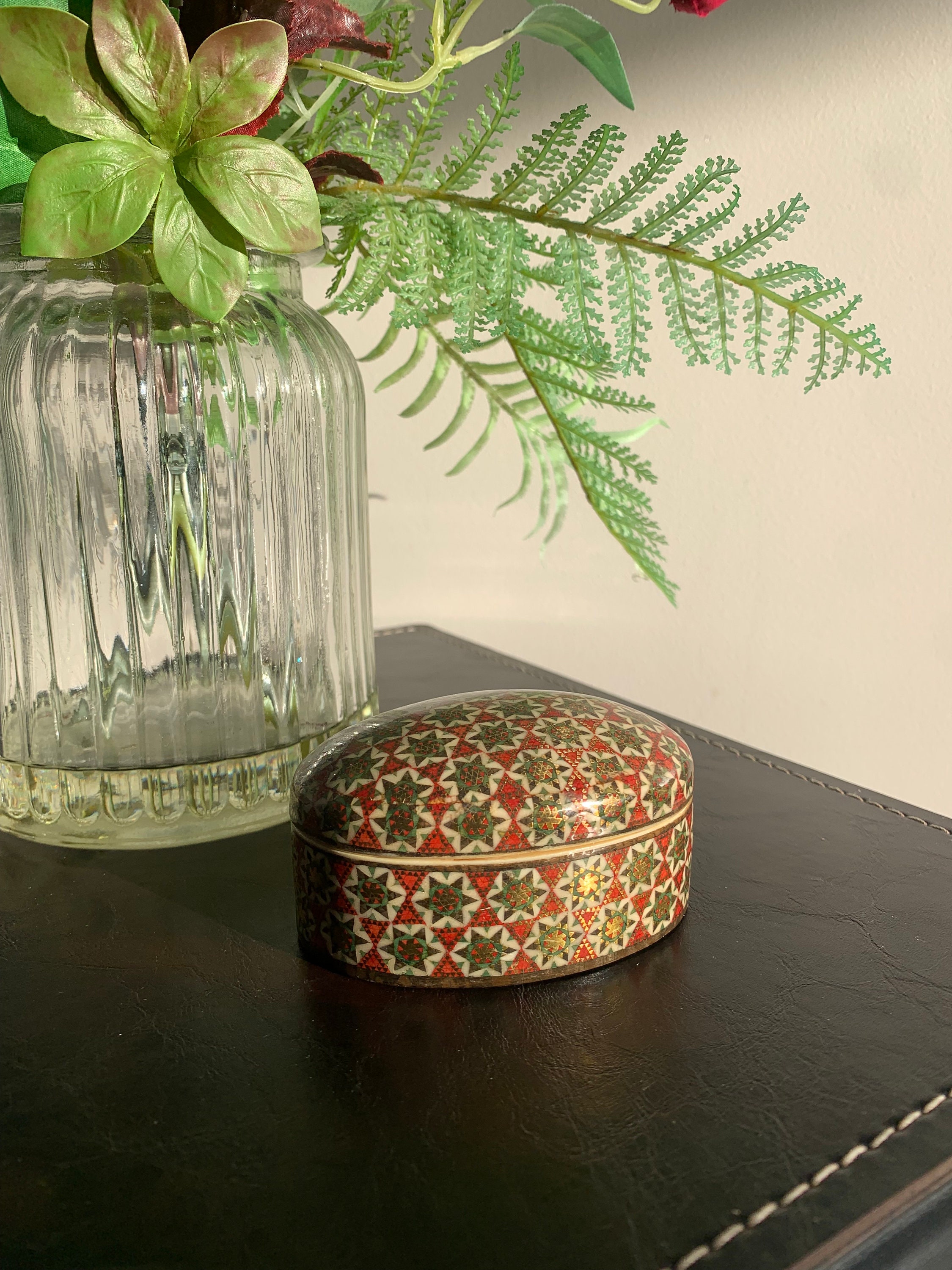 Oval Wood Box Kashmir Decorated Lacquered Design Hand - Etsy