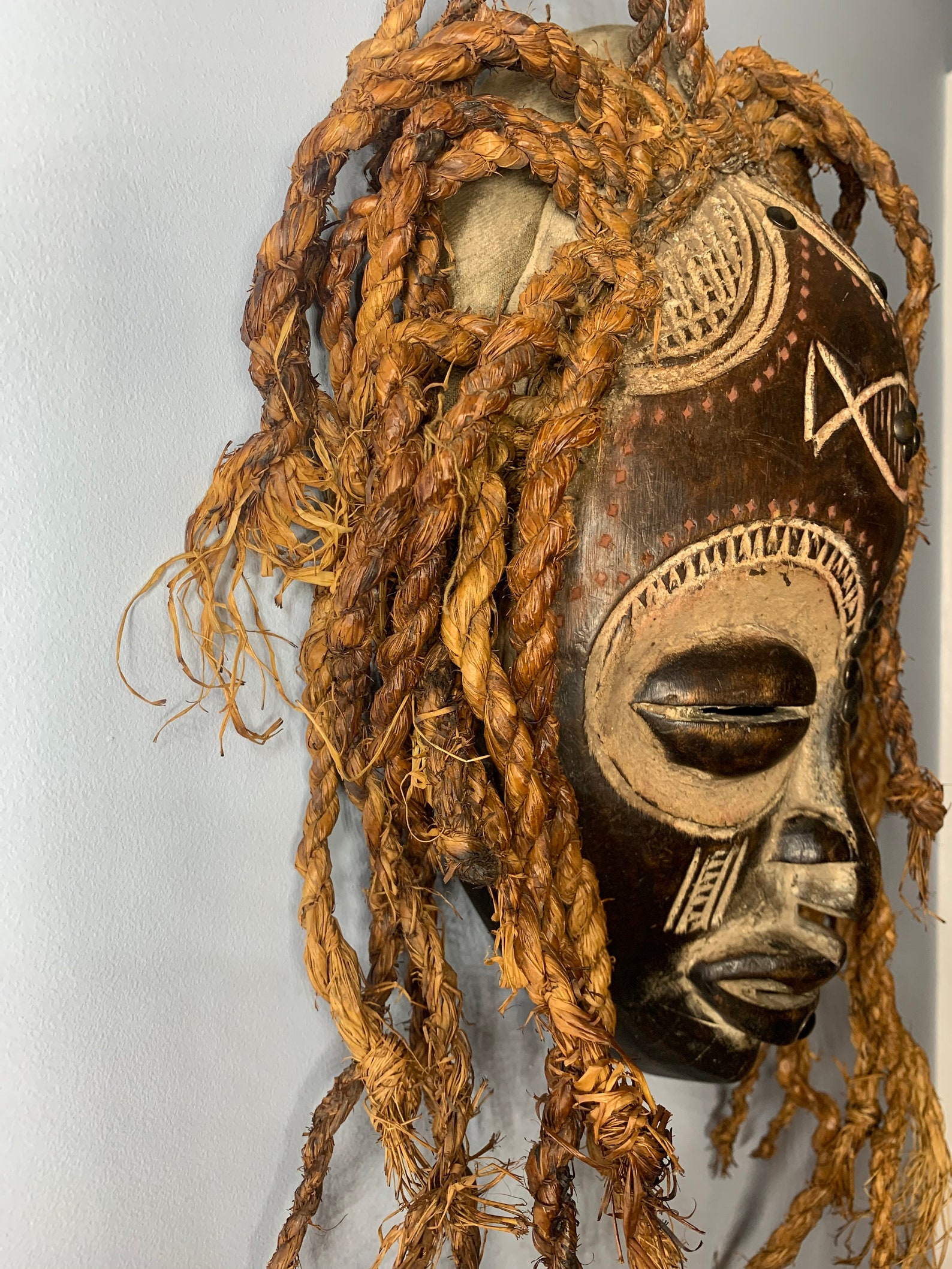 Vintage Handmade Wood Chokwe Mask With Long Rope Hair Bust - Etsy