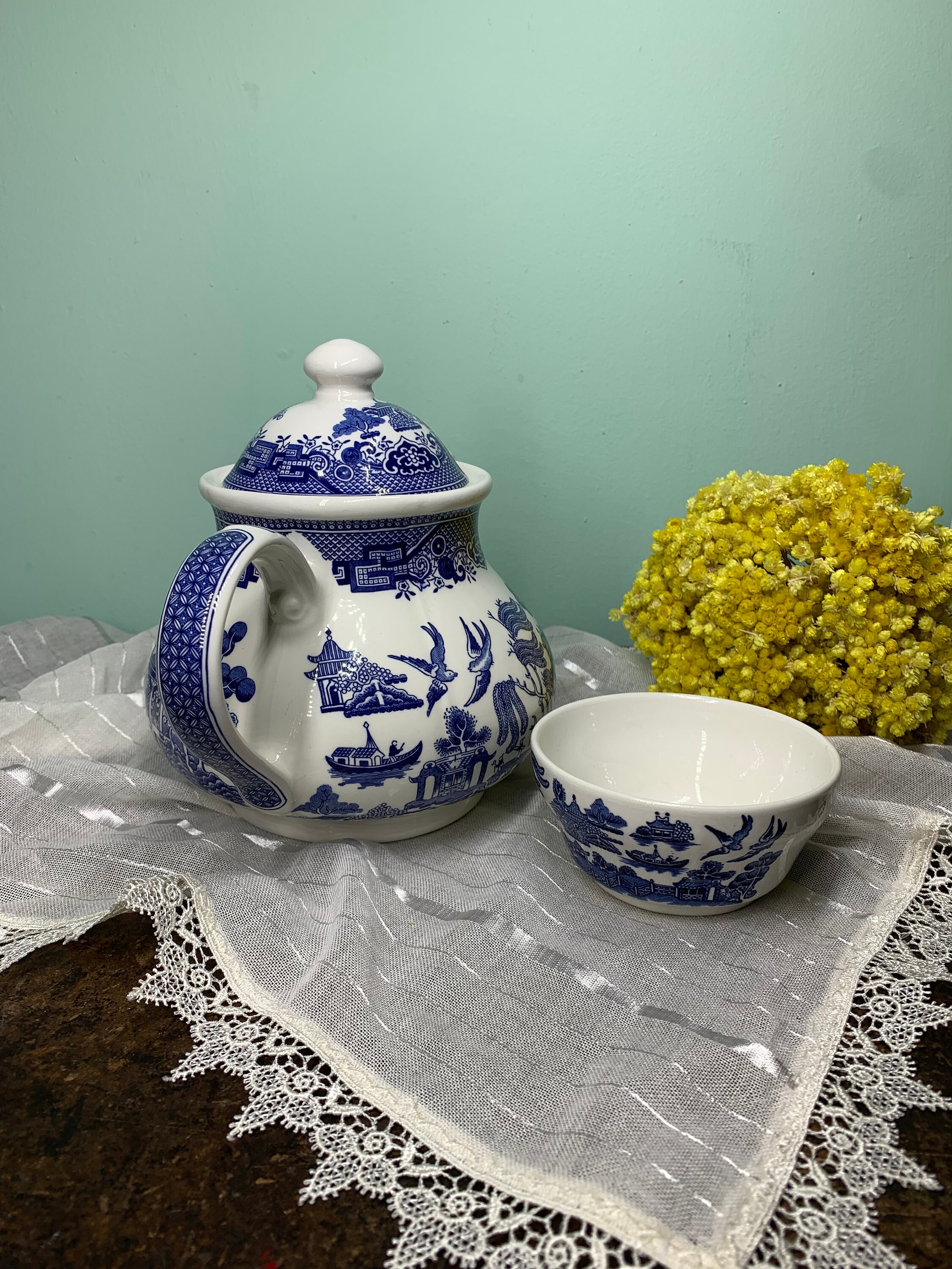 Churchill Willow Pattern Blue and White Teapot-churchill Willow Blue ...