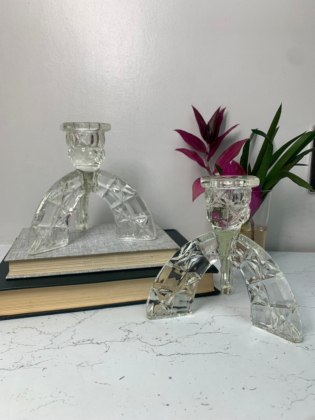 Vintage Art Deco Glass Libochovice Rocket Candlesticks Pattern | Czech ...