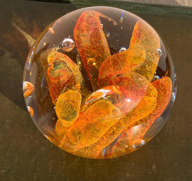 Hand Blown Glass Orange Paperweight | Collectible Glass Art - Etsy