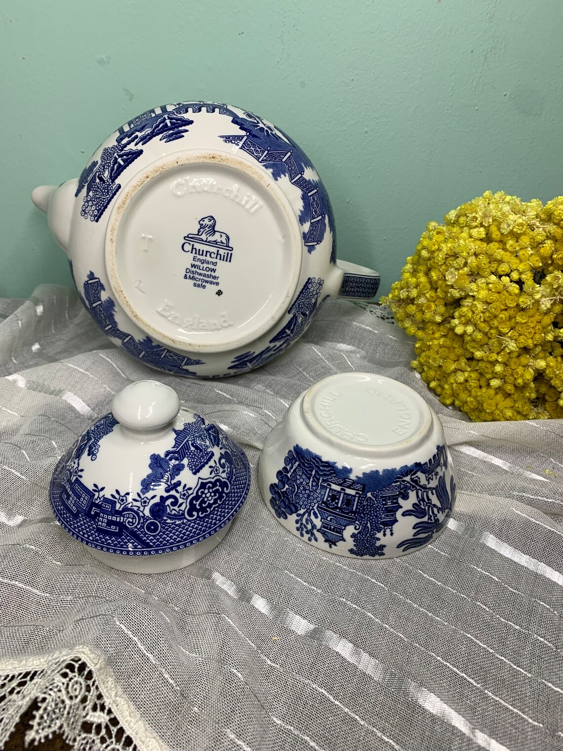 Churchill Willow Pattern Blue and White Teapot-churchill Willow Blue ...