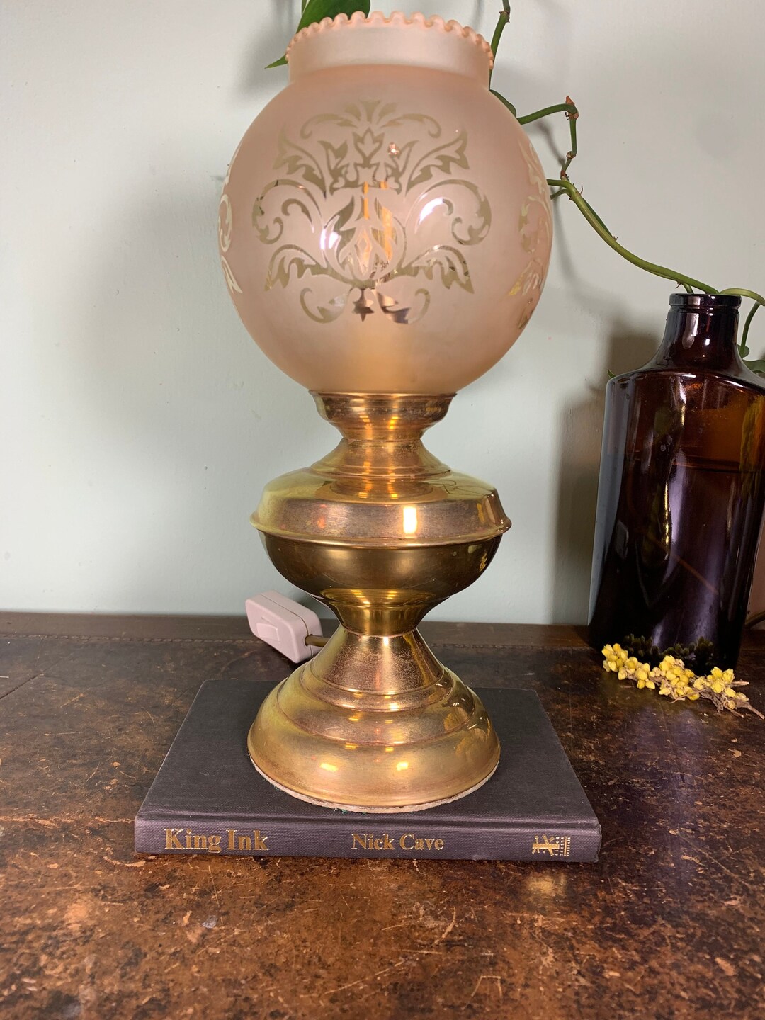 Vintage Brass Hurricane Lamp/holder With Etched Glass Shade Spring ...