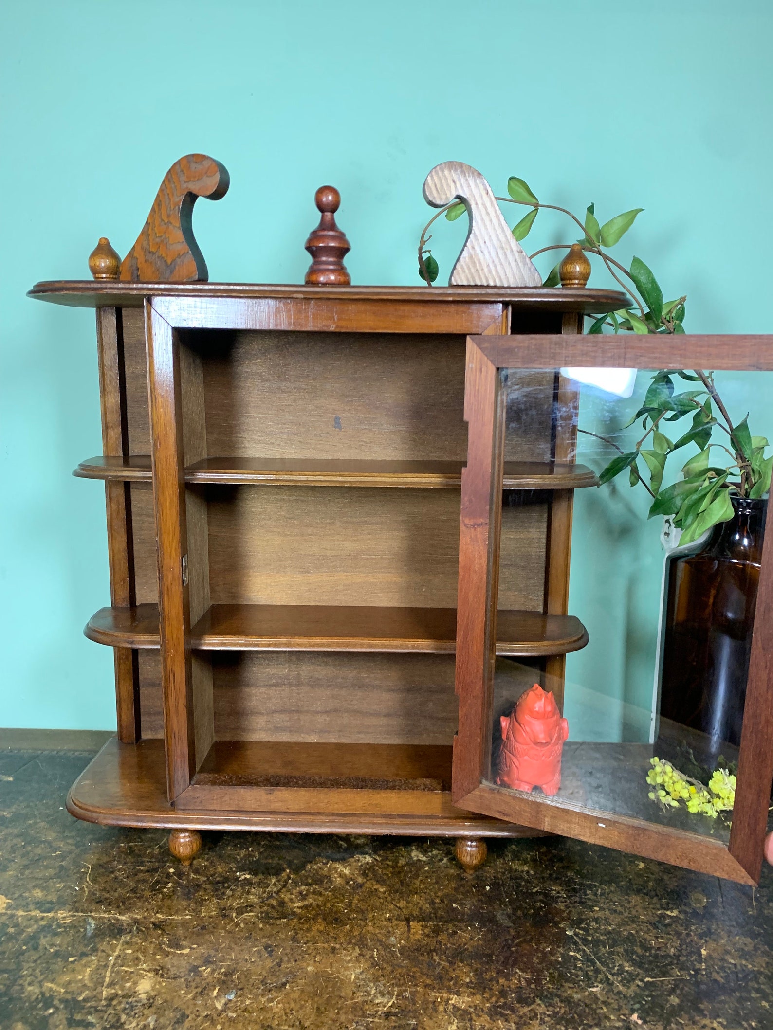 Vintage Wood Display Cabinet | Wall Collectible Display Cabinet - Etsy