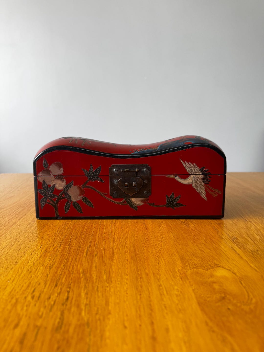 Vintage Chinese Pillow Box | the Lid Decorated With Hand Painted Birds ...