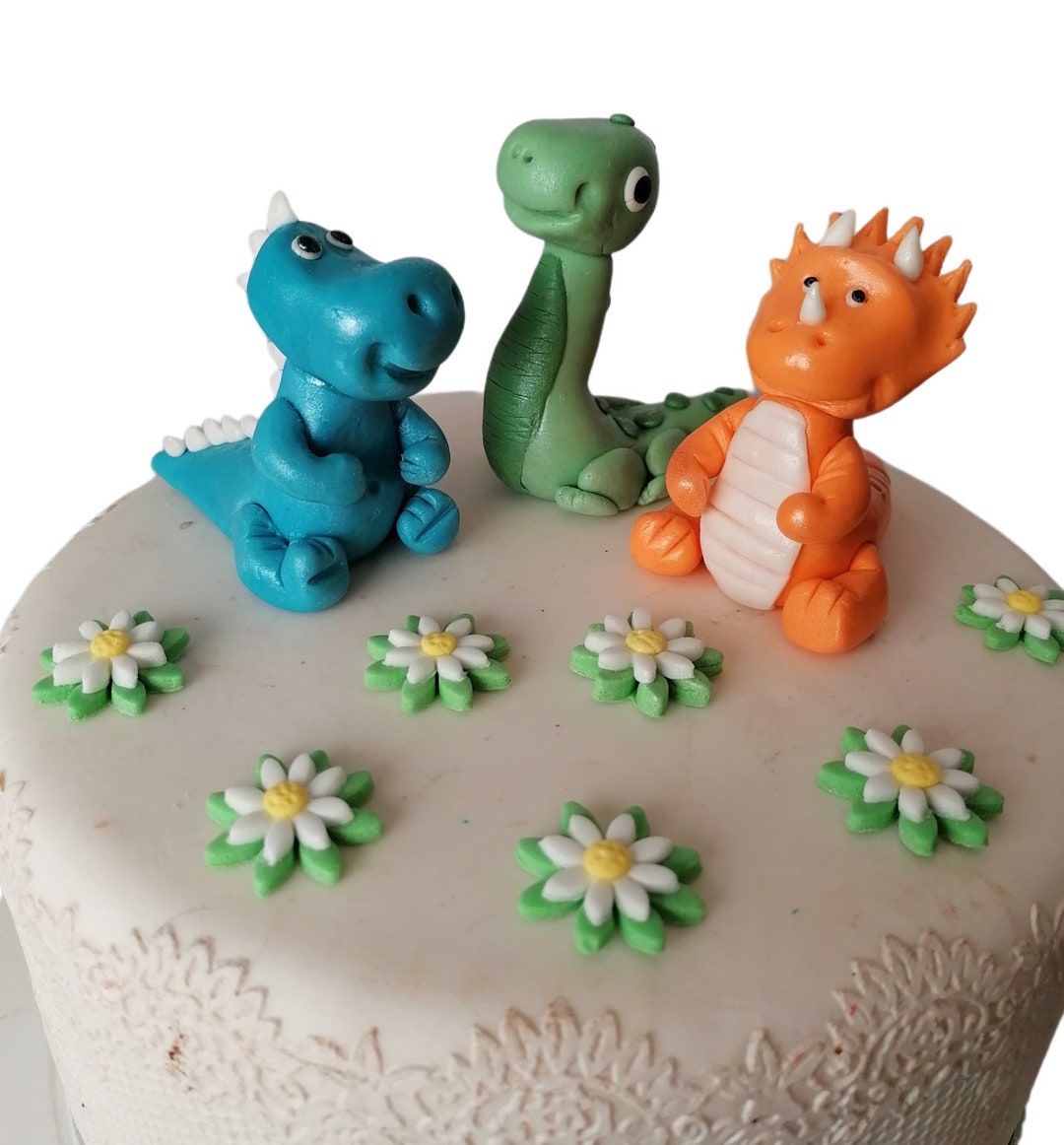 Edible Dinosaur Cake Topper Set – Handmade Fondant T-rex, Stegosaurus ...