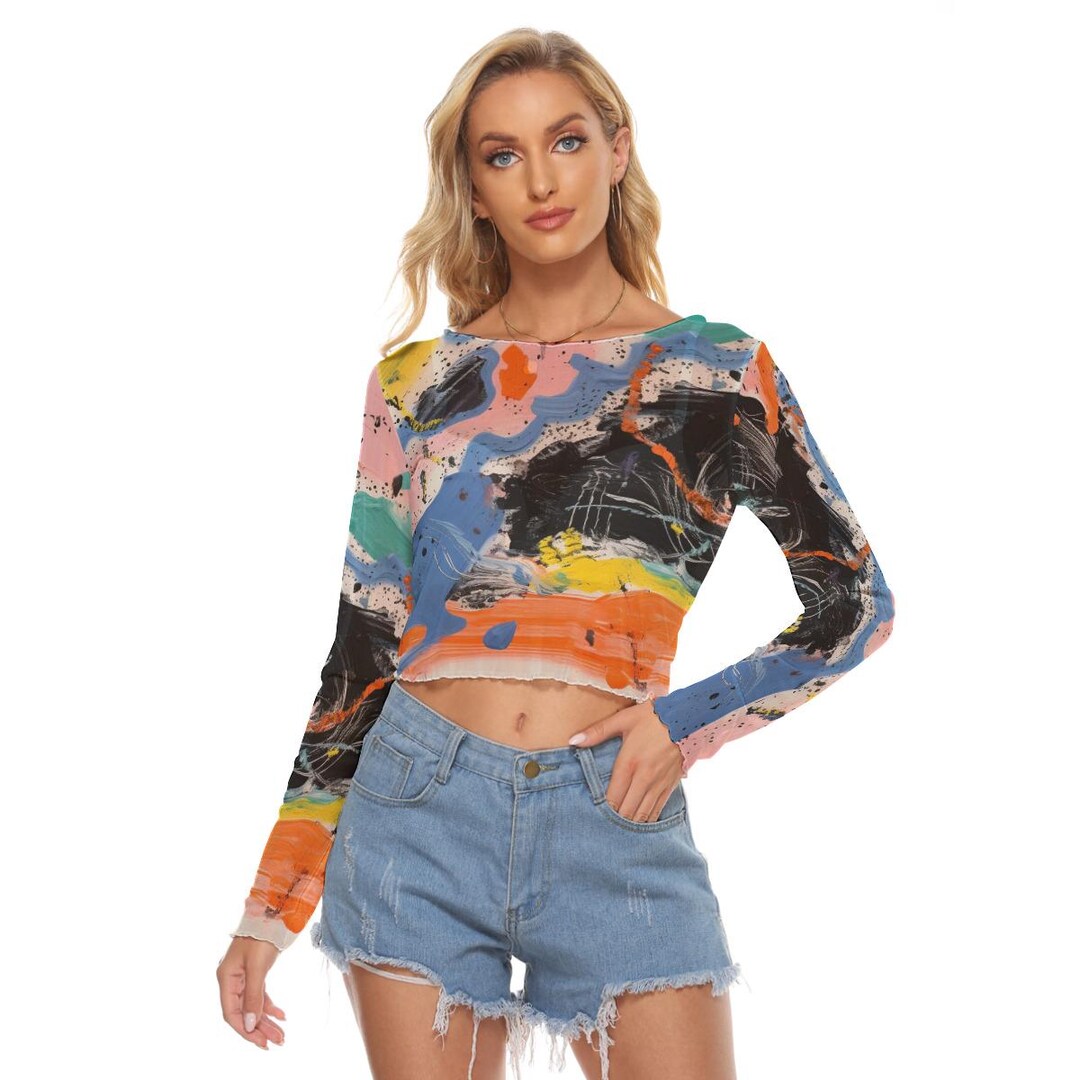 Art Print Women's Mesh Crop Top Semi-sheer - Etsy
