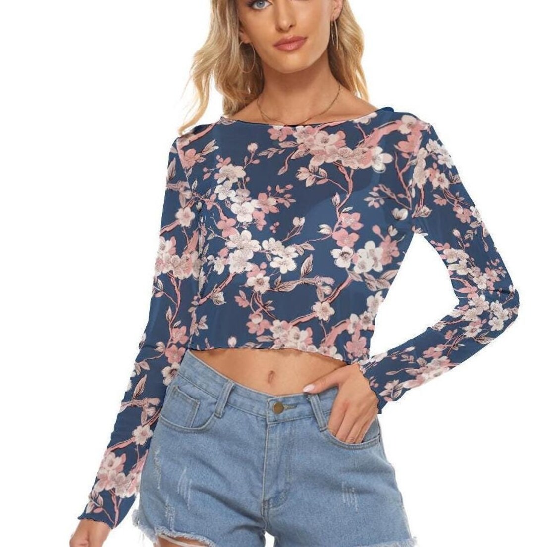 Cherry Blossom Art Mesh Crop Top: Japanese Floral Print - Etsy