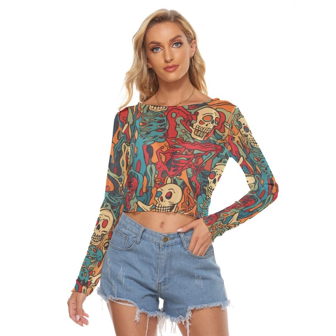 Y2K Skeleton Mesh Crop Top: Halloween, Día De Muertos - Etsy