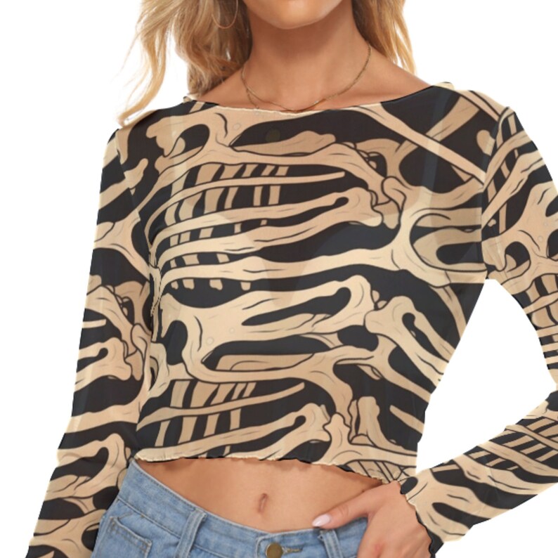 Skeleton Women's Mesh Crop Top Long Sleeves up to 6XL - Etsy