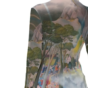 Medieval Art Print Women's Mesh Top Long Sleeves Crop and Classic ...