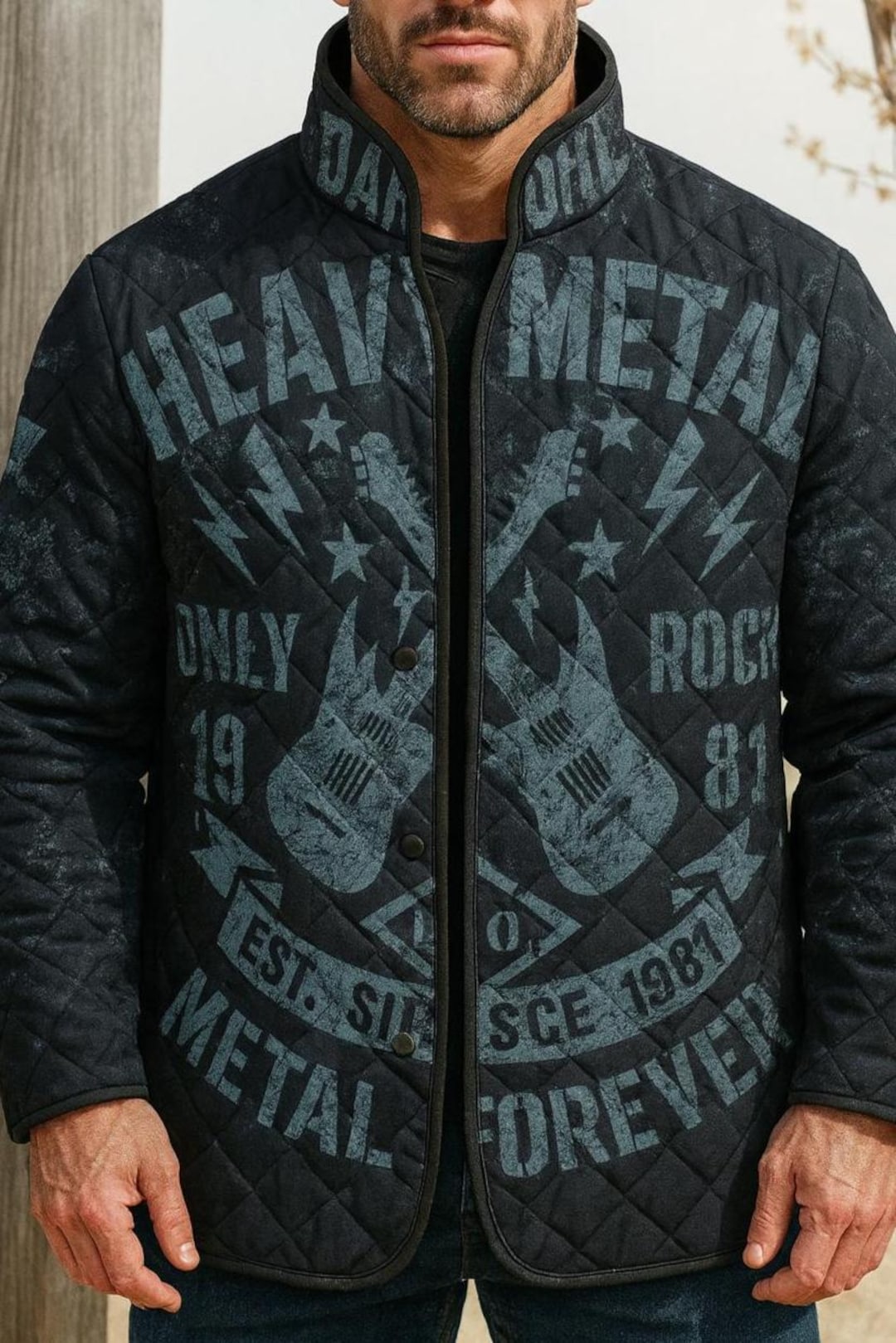 Print Unisex Quilted Jacket With Side Slits, Button Closure, up to 5XL ...